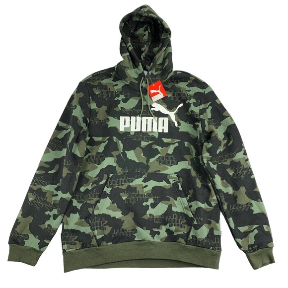 Puma | Shirts | Puma Mens Essential Logo Camo Fleece Hoodie Black Green ...